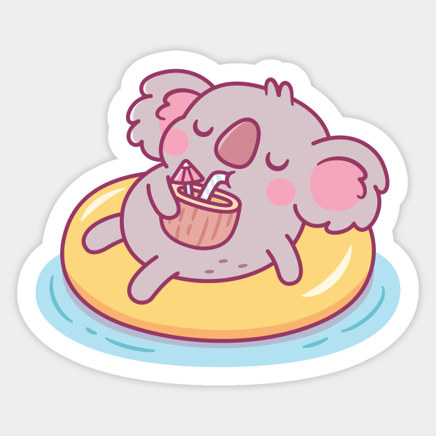 Cute Koala Chilling On Pool Float And Drinking Coconut Water - Cute Koala - Sticker | TeePublic